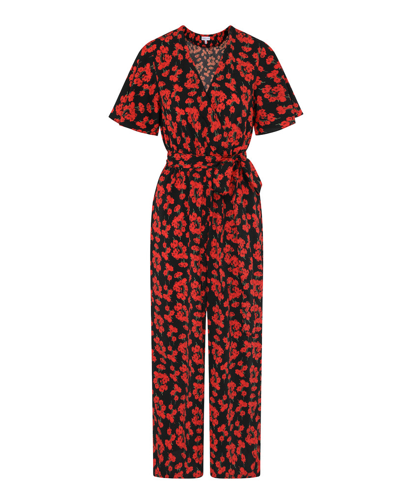 Red Floral Flutter Sleeve Jumpsuit – Needs No Label