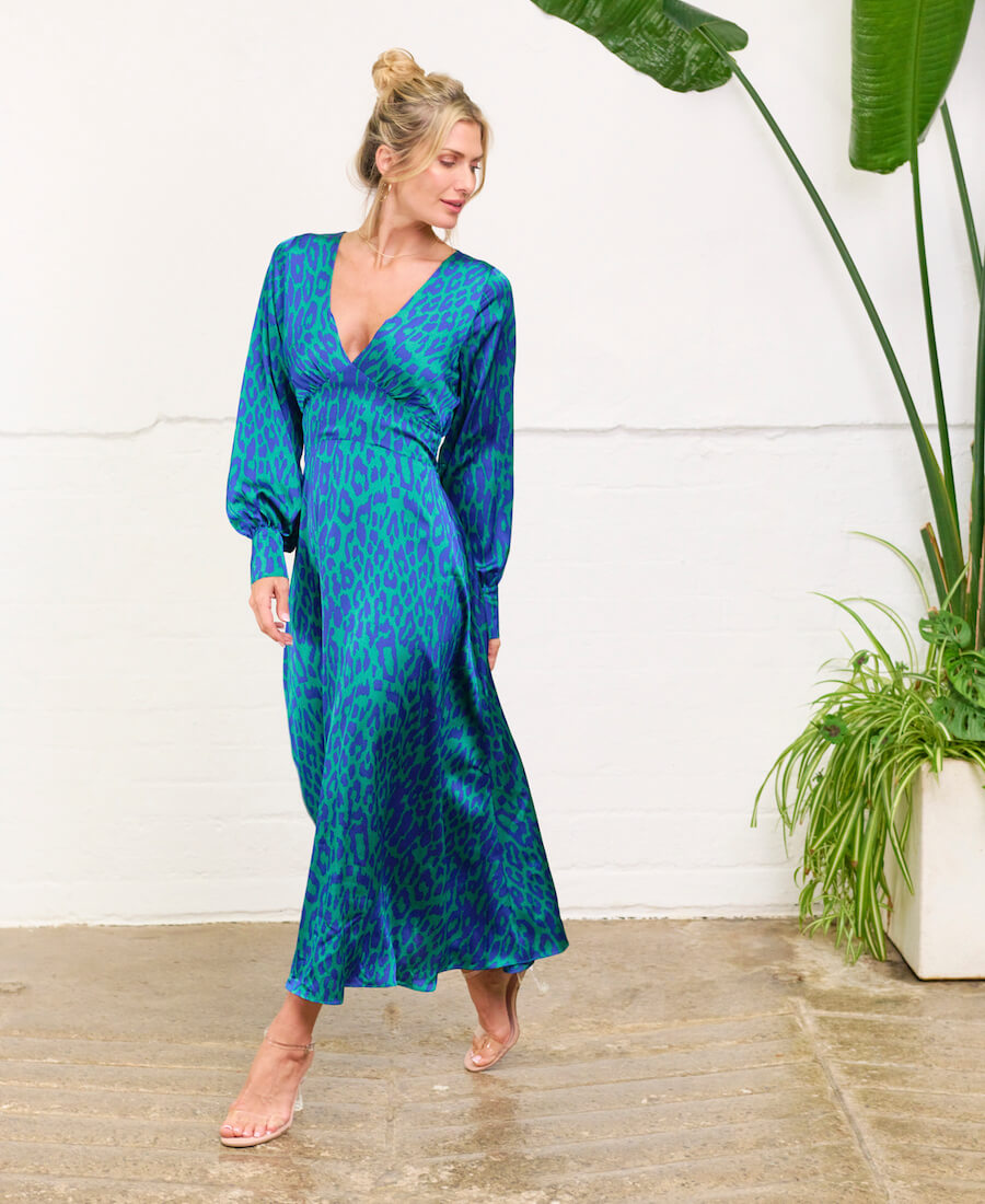 Blue Leopard Printed Maxi Dress – Needs No Label