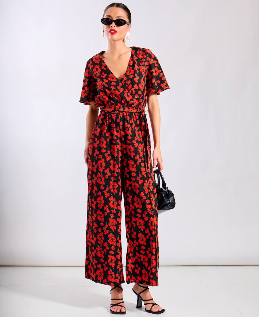 Red Floral Flutter Sleeve Jumpsuit – Needs No Label