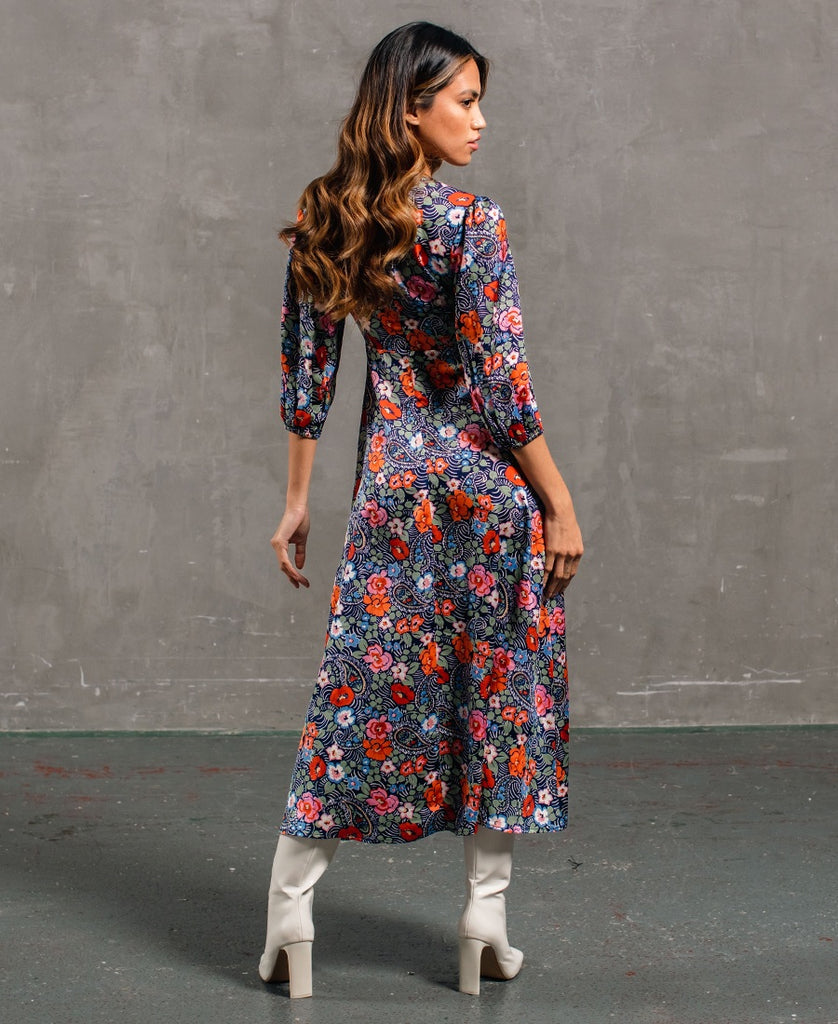 Multicoloured Floral Satin Midi Dress Needs No Label